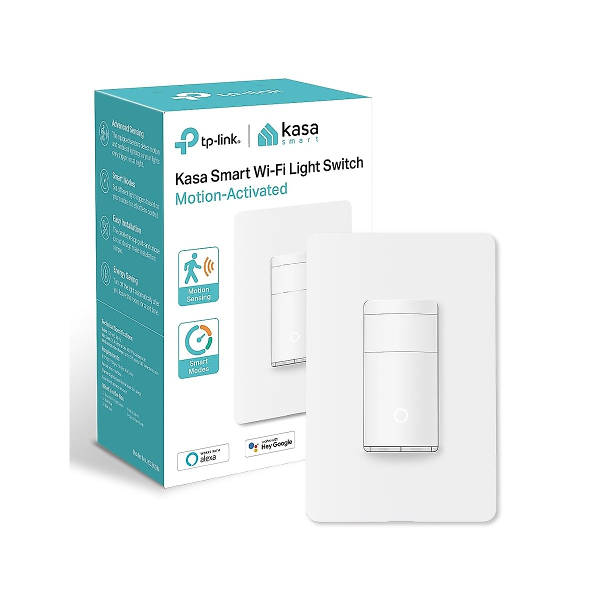 Kasa Smart WiFi Motion Sensor Switch, Single Pole, Needs Neutral Wire, 2.4GHz Wi-Fi Light Switch, Compatible with Alexa & Google Home, UL Certified, No Hub Required(KS200M),White,1-Pack