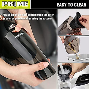 PR1ME Handheld Car Vacuum Cleaner, DC 12V Portable Car Vacuum Cleaner, Strong Suction High Power Hand Vacuum, LED Light, w/ 3 Attachments, 16 Ft Cord, Lightweight Dry Wet Amphibious Vehicle Cleaner