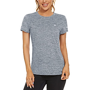 TACVASEN Women's Running Athletic T-Shirt Short Sleeve Lightweight Wicking Shirts Hiking Fitness Tops Light Grey M