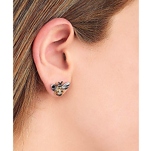 Barzel 18K Gold Plated Enamel Stud with Shimmering Bumble Bee Earrings For Women