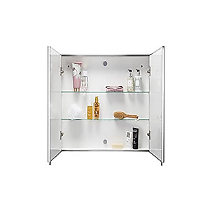Croydex Finchley Double Door, Surface Mount Flexi-Fix Easy Hanging System Medicine Cabinet, 24 in (W) x 26 in (H) Stainless Steel