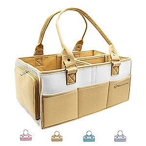 Veoiramc Diaper Caddy Organizer for Baby - Large Diaper Caddy for Baby with Handle, Felt Diaper Organizer Caddy for Change Table, Portable Changing Table Diaper Caddy for Baby Boy, Girl - Brown