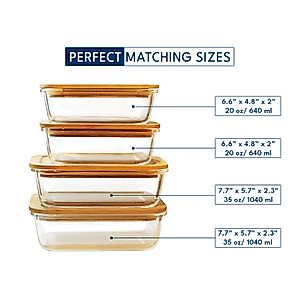 DE Glass Food Storage Containers with Bamboo Lids (4 Pack, 2 x 640ML & 2 x 1040ML) Eco Friendly Meal Prep Containers Reusable – Airtight, Plastic Free, BPA Free