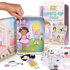 Story Magic Dress-Up Dolls Playset, Pretend Play Magnetic Case, Magnet Outfit and Accessory Pieces, Great for Travel or Playdates, Magnetic On The Go Activity Set for Ages 4, 5, 6, 7 , Pink