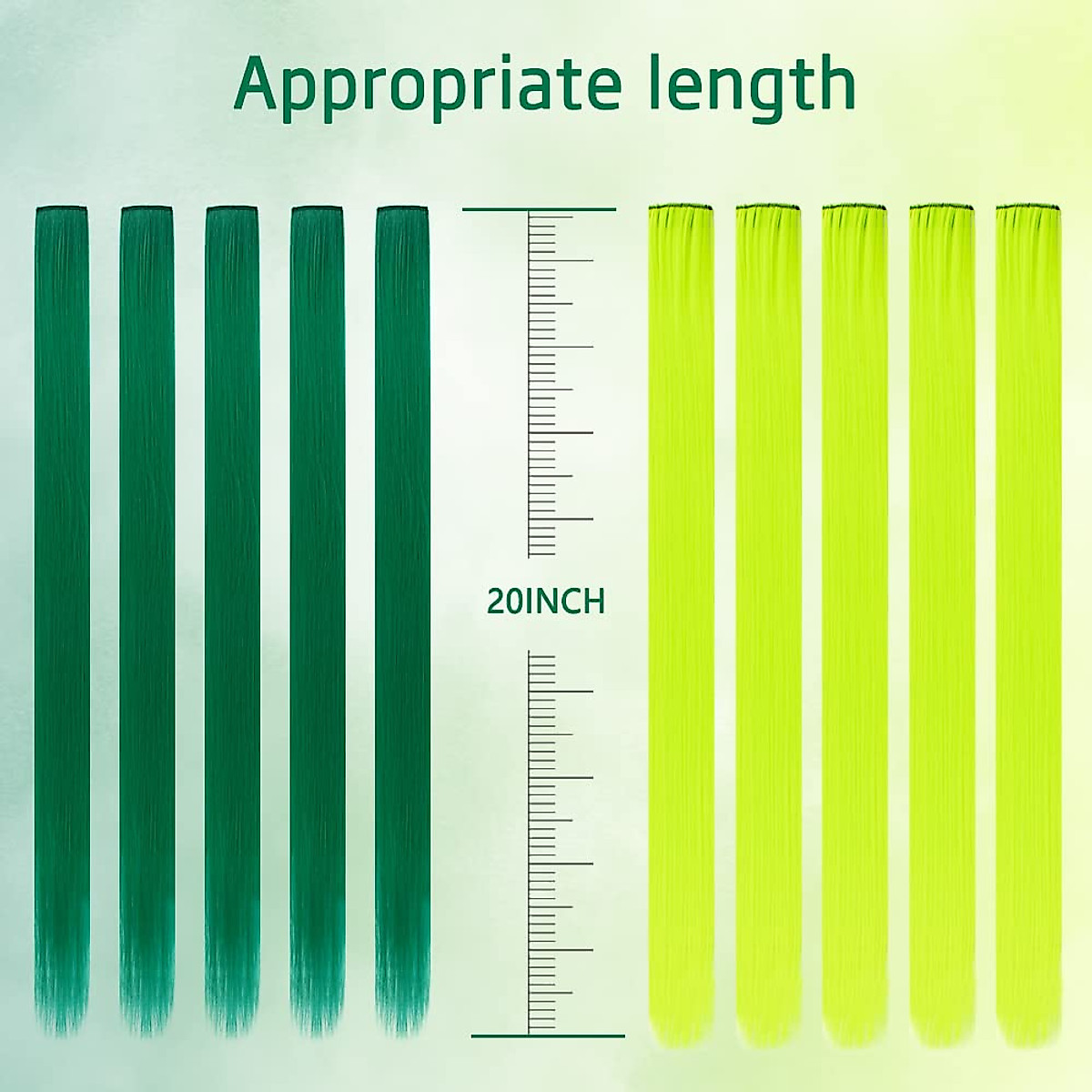 10Pieces 20Inch Colored Hair Extensions Clip In For Women Girls Hiar Accessories Wig Pieces Synthetic Hair Pieces (Green, Bright yellow)