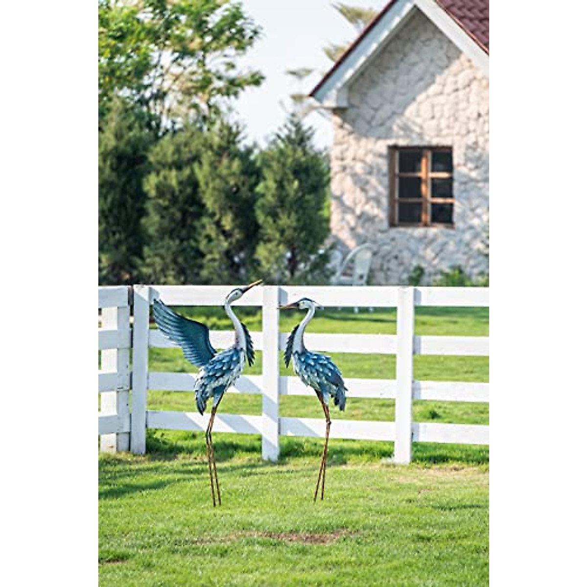TERESA'S COLLECTIONS Garden Decor Blue Heron Sculptures Great Yard Decor, 37-40.7 Inch Large Metal Cranes Statues Decoy for Outdoor Outside Yard Art Patio Pond Pool Lawn Indoor Decorations, Set of 2