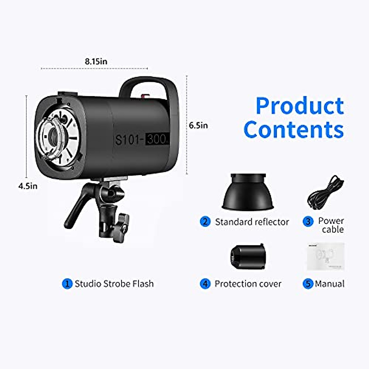 NEEWER S101-300W Studio Monolight 300W 5600K GN58 Strobe Flash with Optical Slave Mode, Adjustable Brightness/Modeling Lamp/Bowens Mount/Silent Fan/Metal Base for Product Portrait Photography