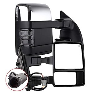 AUTOMUTO Towing Mirror Driver and Passenger Side Tow Mirrors Fit Compatible with 1999-2007 For Ford for F250/for F350/for F450/for F550 Super Duty Power Adjusted Chrome Heated Turn Signal Light