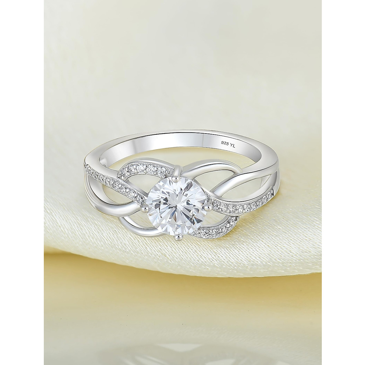 YL Celtic Knot Rings 925 Sterling Silver Twisted Ring Cubic Zirconia Infinity Statement Rings for Women-size8