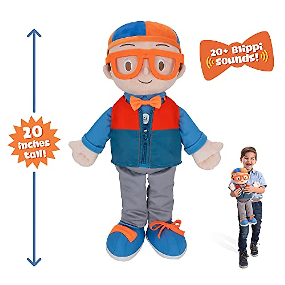 Blippi Get Ready and Play Plush - 20-inch Dress Up Plush with Sounds, Teaches Children to Tie Shoes, Button Shirts, Snap Suspenders, Zip Vest-Jacket, Roll Sleeves and Socks and More - Amazon Exclusive
