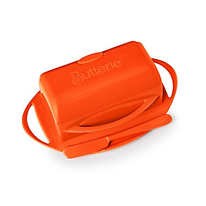 Butterie Flip-Top Butter Dish and Toaster Tongs Bundle (Orange)