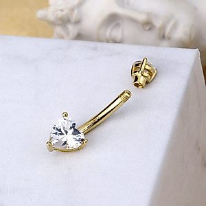 CM Crareesi Mania 14K Solid Gold Belly Rings Heart Cubic Zirconia Belly Button Piercing Rings 14G Yellow Gold Navel Piercing Jewellery Prong Set Navel Rings