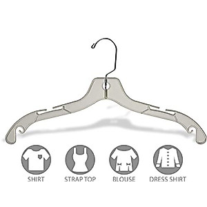 Sturdy Clear Plastic Top Hanger, Box of 100 Durable Space Saving Hangers w/ 360 degree Chrome Swivel Hook and Notches for Shirt or Dress by The Great American Hanger Company
