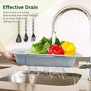 Komzon Extendable Colander Strainer Over the Sink, Retractable Kitchen Sink Basket to Wash Vegetables and Fruits, Food Strainers to Drain Pasta and Dry Dishes, Collapsible Plastic Colanders for Sink