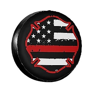 Firefighter Flag Tire Covers Spare Wheel Tire Cover Protectors Weatherproof Universal Fit Truck, Trailer Rv, SUV 14 Inch