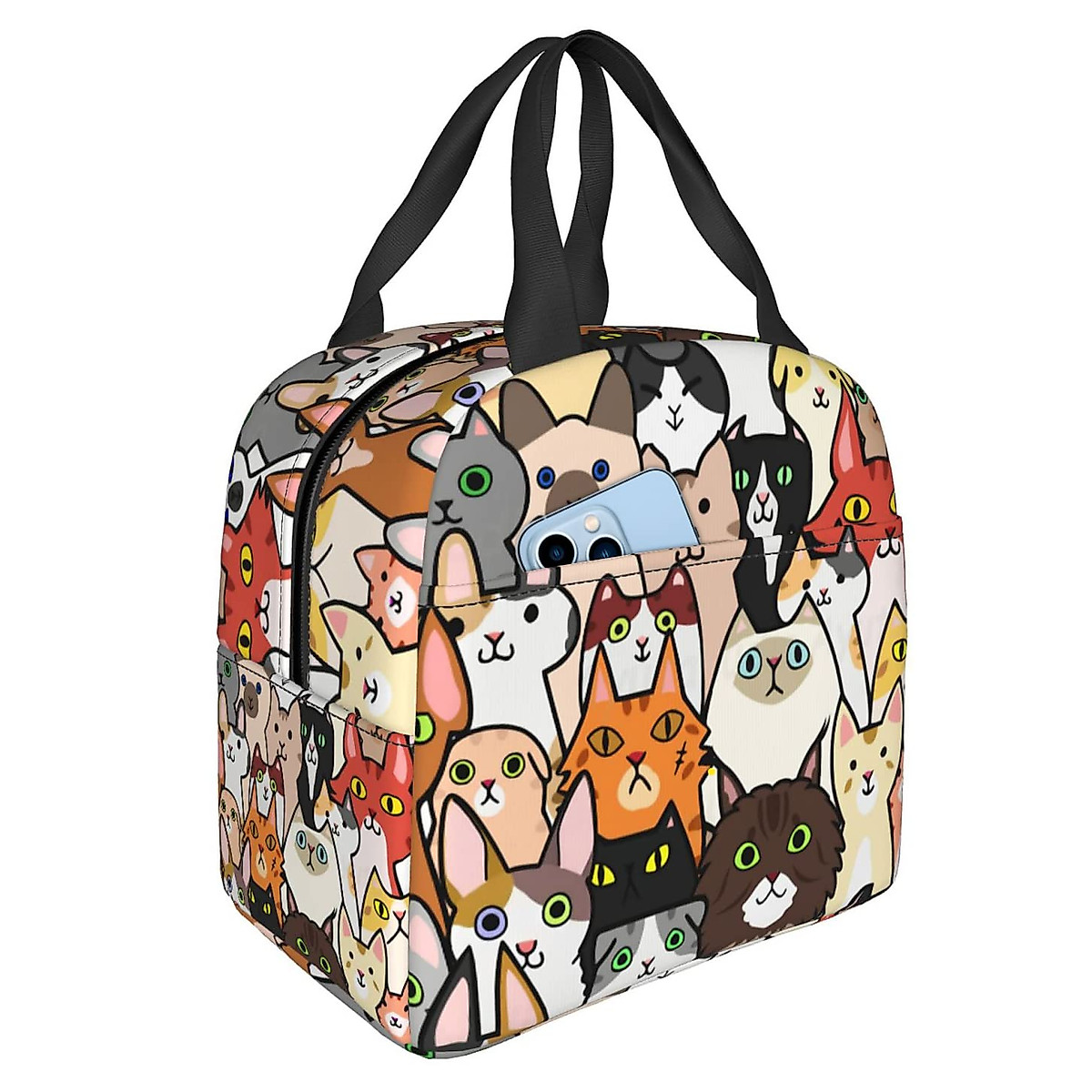 MDMEI Cartoon Cat Lunch Bag for Girls Kids School Insulated Picnic Box for Women Girls Reusable Thremal Washable Meal Pail