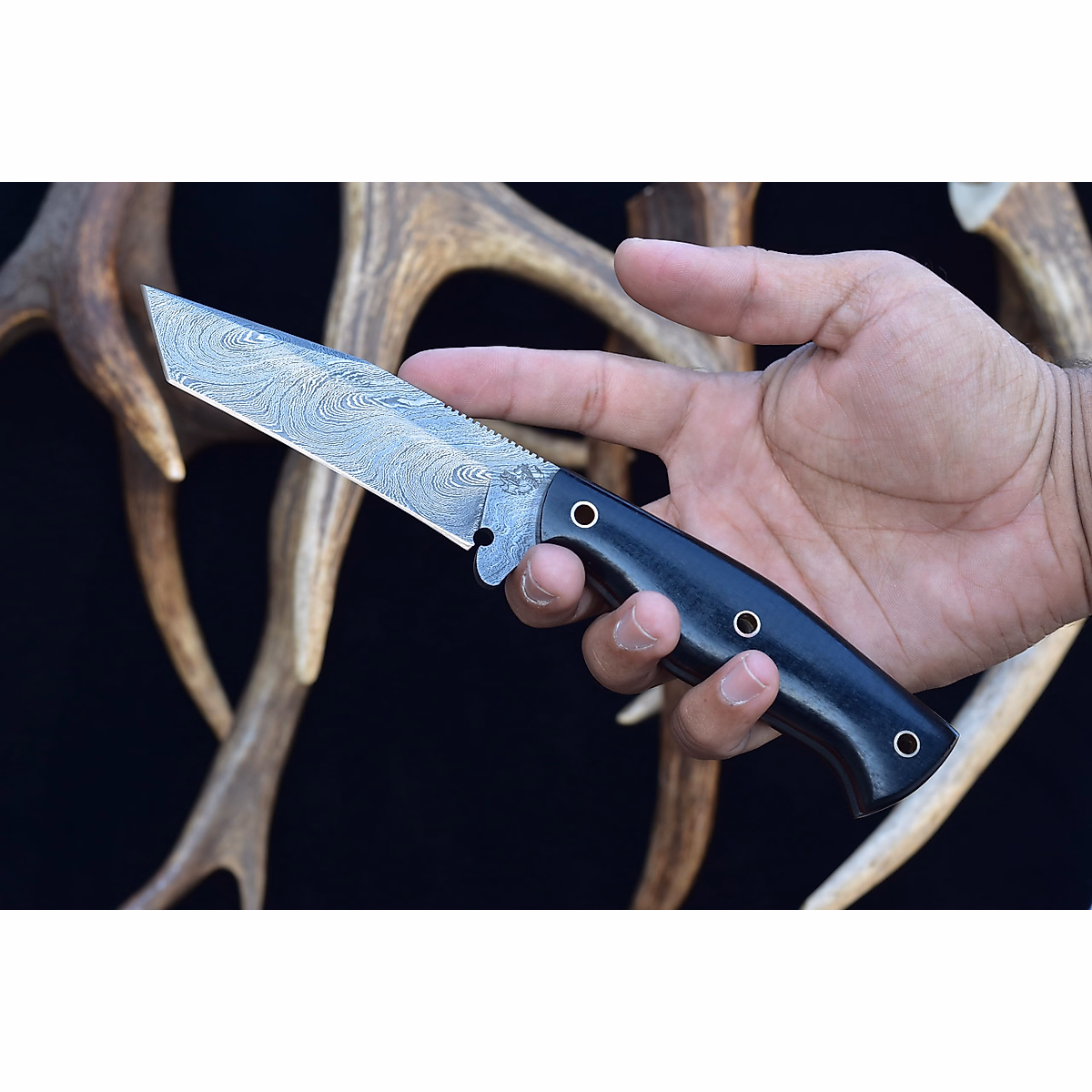 Knives Ranch Fixed Blade Knife with Black Burlap Micarta Handle & Heavy-Duty Leather Sheath (2081-M)