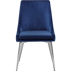 Meridian Furniture Karina Collection Modern | Contemporary Velvet Upholstered Dining Chair with Sturdy Metal Legs, Set of 2, 19.5" W x 21.5" D x 33.5" H, Navy