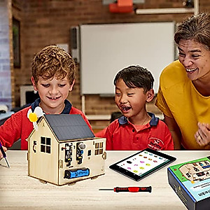 KEYESTUDIO Microbit Smart Home Starter Kit for BBC Micro:bit V2 (Without Micro:bit), MakeCode Blocks & Python Code|Tutorial Guide|Remote Control APP| Solar & Micro USB Charge|RGB, LCD for Kids Coding