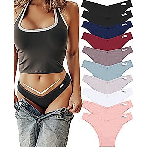 FINETOO 10 Pack Womens Cotton Underwear Sexy Stretch Bikini Panties Low Rise Hipster Ladies Soft V-Waist Cheeky S-XL