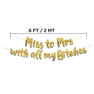Miss to Mrs Classy & Sassy Bachelorette Gold Glitter Banner - Bachelorette Party Decorations, Favors and Supplies