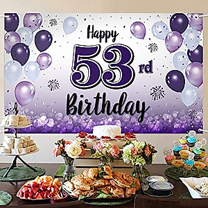 LASKYER Happy 53rd Birthday Purple Large Banner - Cheers to 53 Years Old Birthday Home Wall Photoprop Backdrop,53rd Birthday Party Decorations.