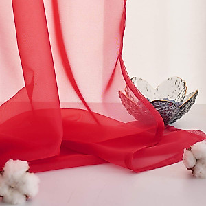 TOAVA DECO Red Curtains 108 Inches Long 2 Panels Rod Pocket Red Sheer Translucent Light Filtering Christmas Extal long for Bedroom Living Room 2 Panels 52x108