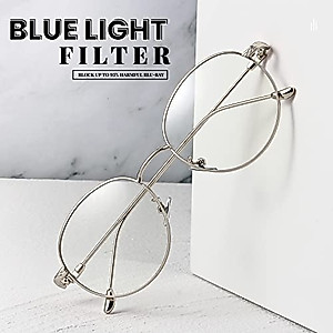 livho Blue Light Blocking Glasses, Retro Round Fake Eyeglasses Frames Anti UV Ray Filter Computer Gaming Glasses Women Men (Silver Frame,Transparent lens)