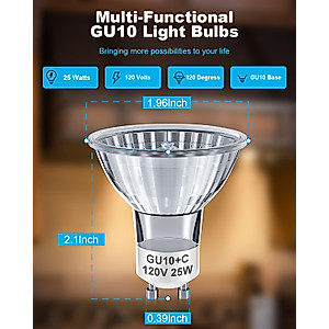 SerBion GU10 Halogen Light Bulbs, GU10+C Candle Warmer Lamp with Dimmable, MR16 120V 25W with GU10 Base for Track Light Bulbs and Range Hood Light Bulbs, Warm White, 3000+Hours Long-Lastin Pack of 6