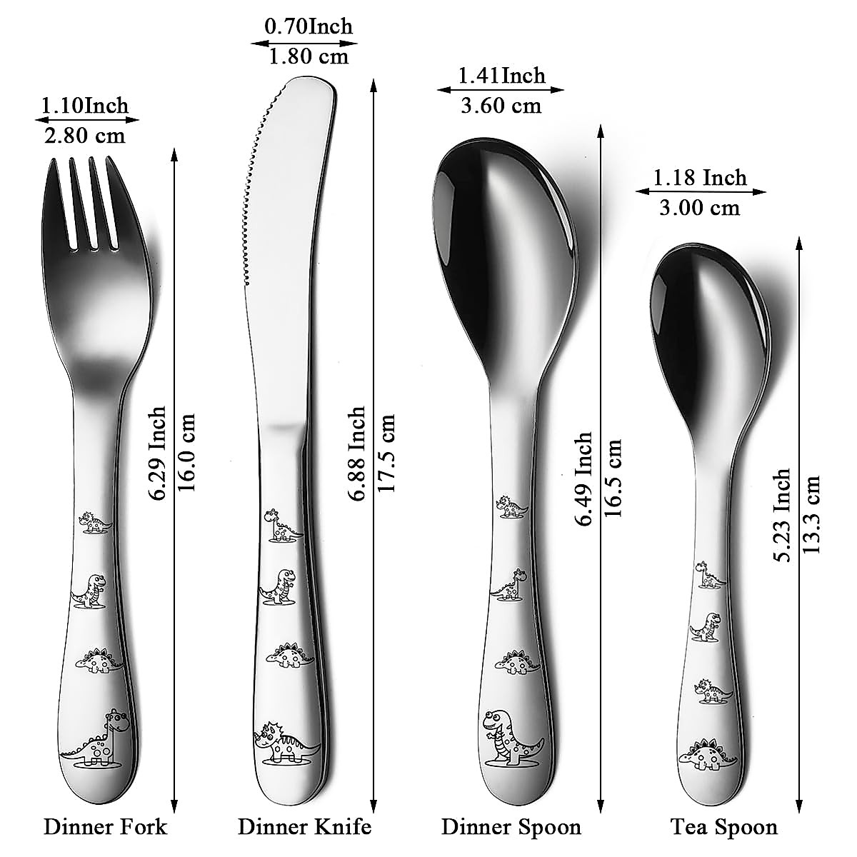 Evanda Toddler Utensils, 4 Pieces Stainless Steel Toddler silverware set, Kids Utensils Forks and Spoons, Mirror Polished Smooth Round Tableware and Dishwasher Safe