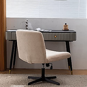ESTRUCO Armless Wide Office Chair Fabric Padded Desk Chair No Wheels Task Vanity Chair Swivel Home Office Desk Chair 120°Rocking Mid Back Computer Chair for Make Up (Textile-Beige)