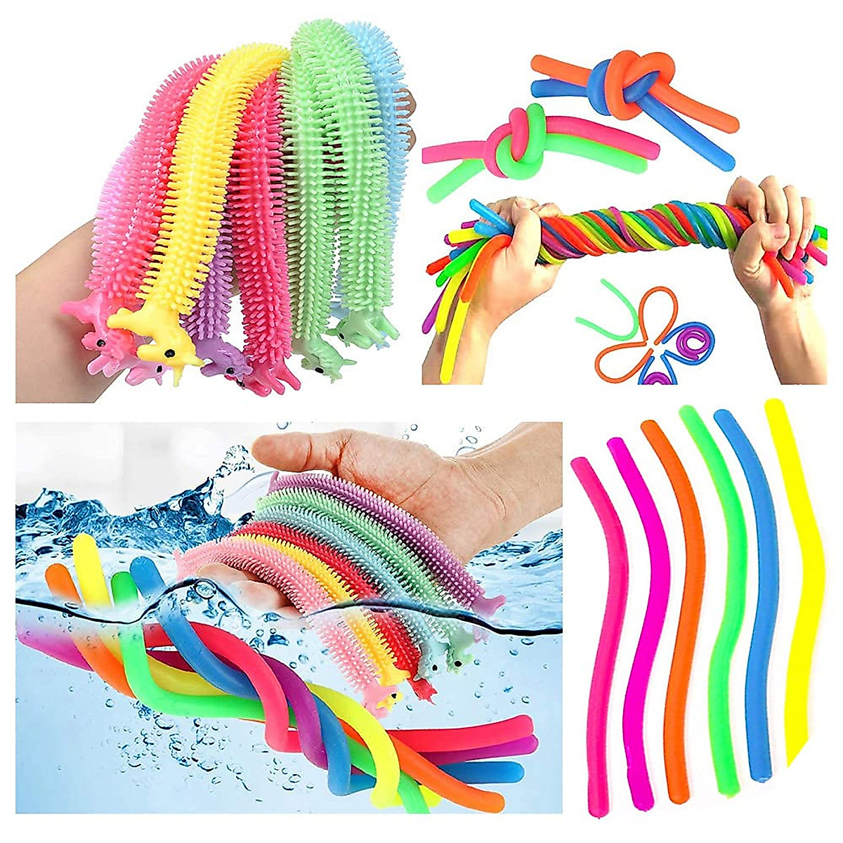 24 Packs Monkey Noodles,Stretching Strings,12 Pcs Unicorn Shaped,12 Pcs Noodle Shaped,Sensory Fidget Set, Stretching up to 4.3-6 feet length,monkey noodle fidget set,fidget noodles