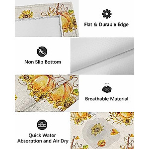 Outdoor Patio Rugs Fall Pumpkin with Sunflowers Outdoor Area Rug Fallen Leaves Non-Slip Backyard/Camping RV Rug/Deck/Porch Rug Front Door Floor Mat Carpet,4x6ft,