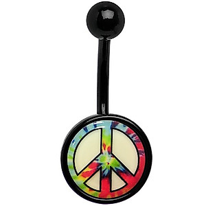 Body Candy Unisex Adult Glow in the Dark Tie Dyed Peace Sign Belly Button Ring