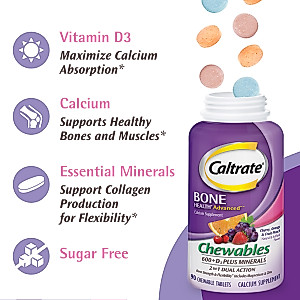 Caltrate Chewables 600 Plus D3 Plus Minerals Calcium Vitamin D Supplement, Cherry, Orange and Fruit Punch - 90 Count