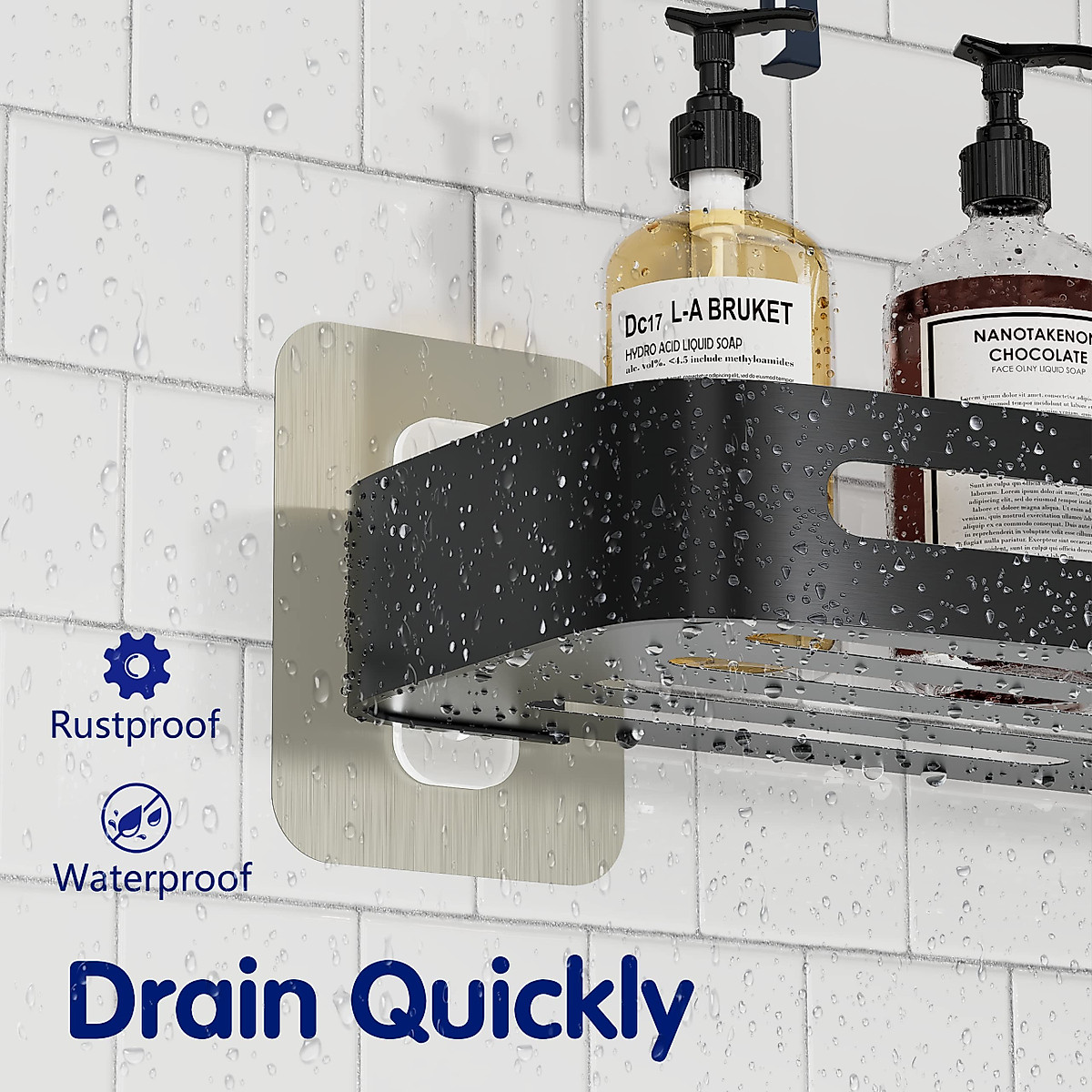 Fuprobys Shower Caddy 3 Pack - Large Shower Organizers & Soap Holder, Durable & Rustproof Shower Shelf, Wall Mounted Bathroom Shower Shelves, No Drilling Adhesive Shower Caddy with 4 Hooks, Black