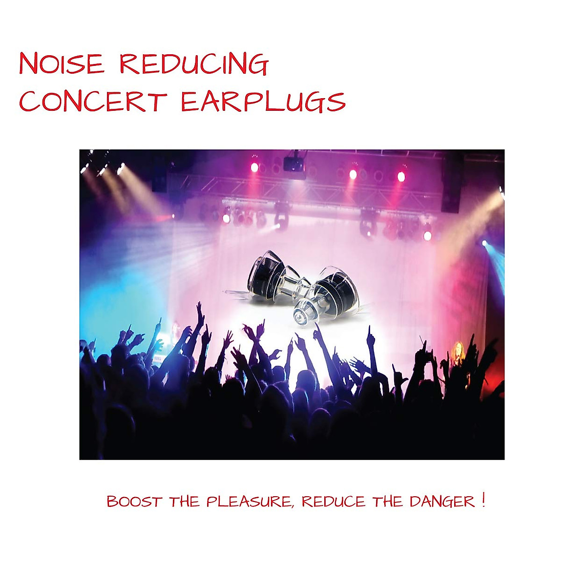 EarTekPro High-Fidelity Concert Earplugs Reusable Noise-Reduction Ear Plugs Set with Two Sizes Included - For Rave, Live Music, Festivals, Marching Bands, Loud Events, Fitness Classes
