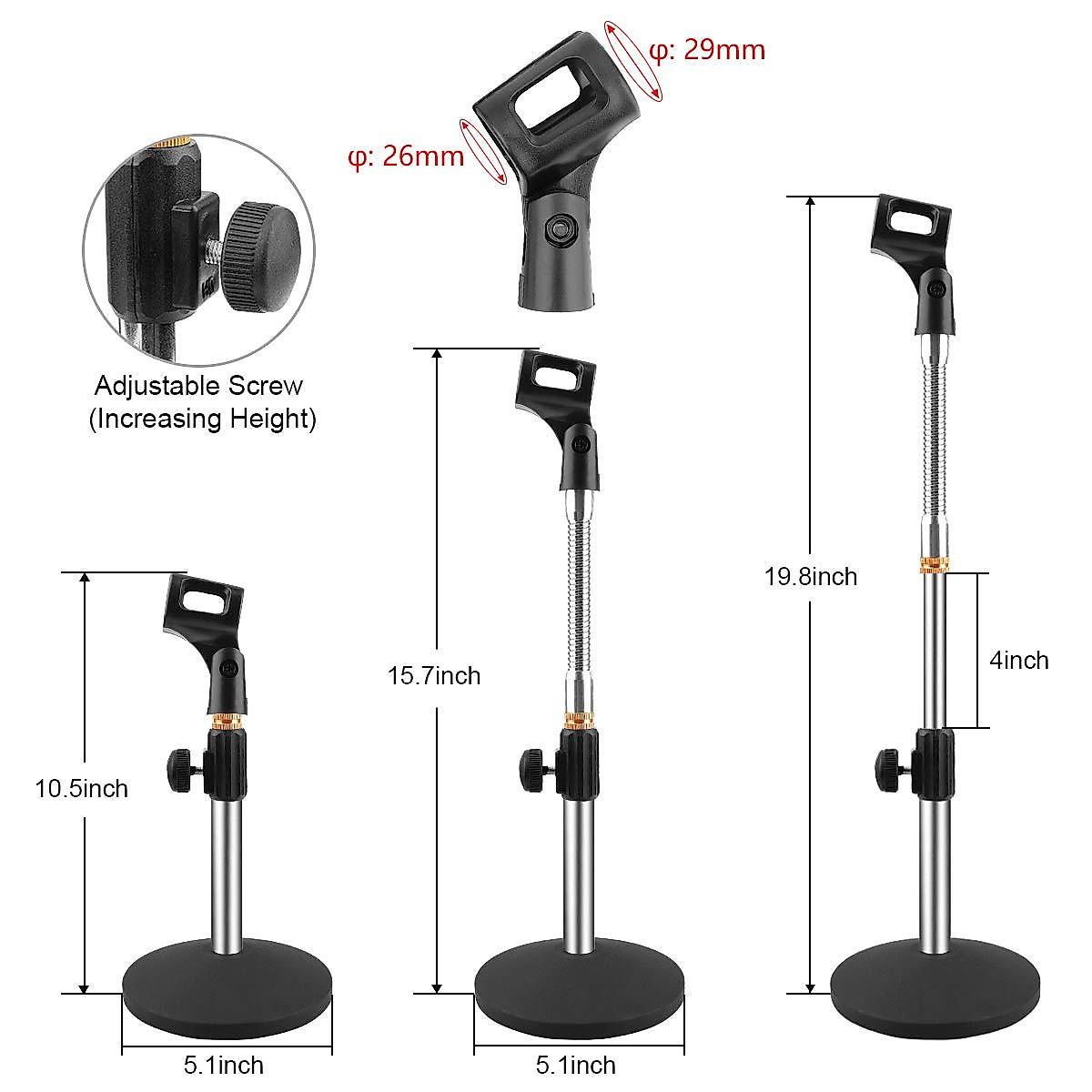 Eison Microphone Stand Desk Mic Stand Desktop Microphone Stand Adjustable Tabletop Microphone Stand with Gooseneck Mic Clip 5/8" Male to 3/8" Female Screw for Blue Yeti Snowball Christmas gift