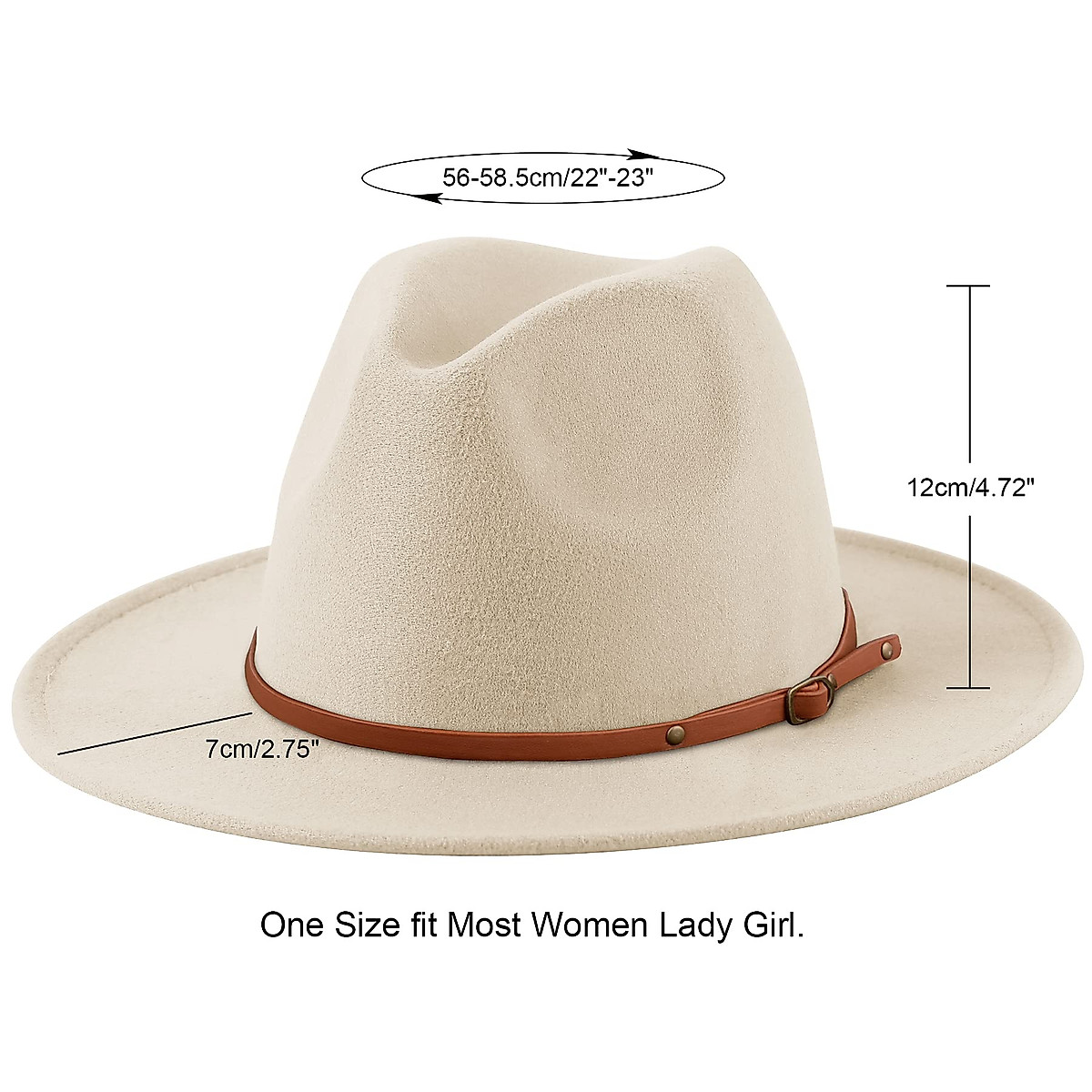 Lanzom Women Lady Retro Wide Brim Floppy Panama Hat Belt Buckle Wool Fedora Hat Fit Size 6 8/7-7 1/4 (X Belt-Beige, One Size)