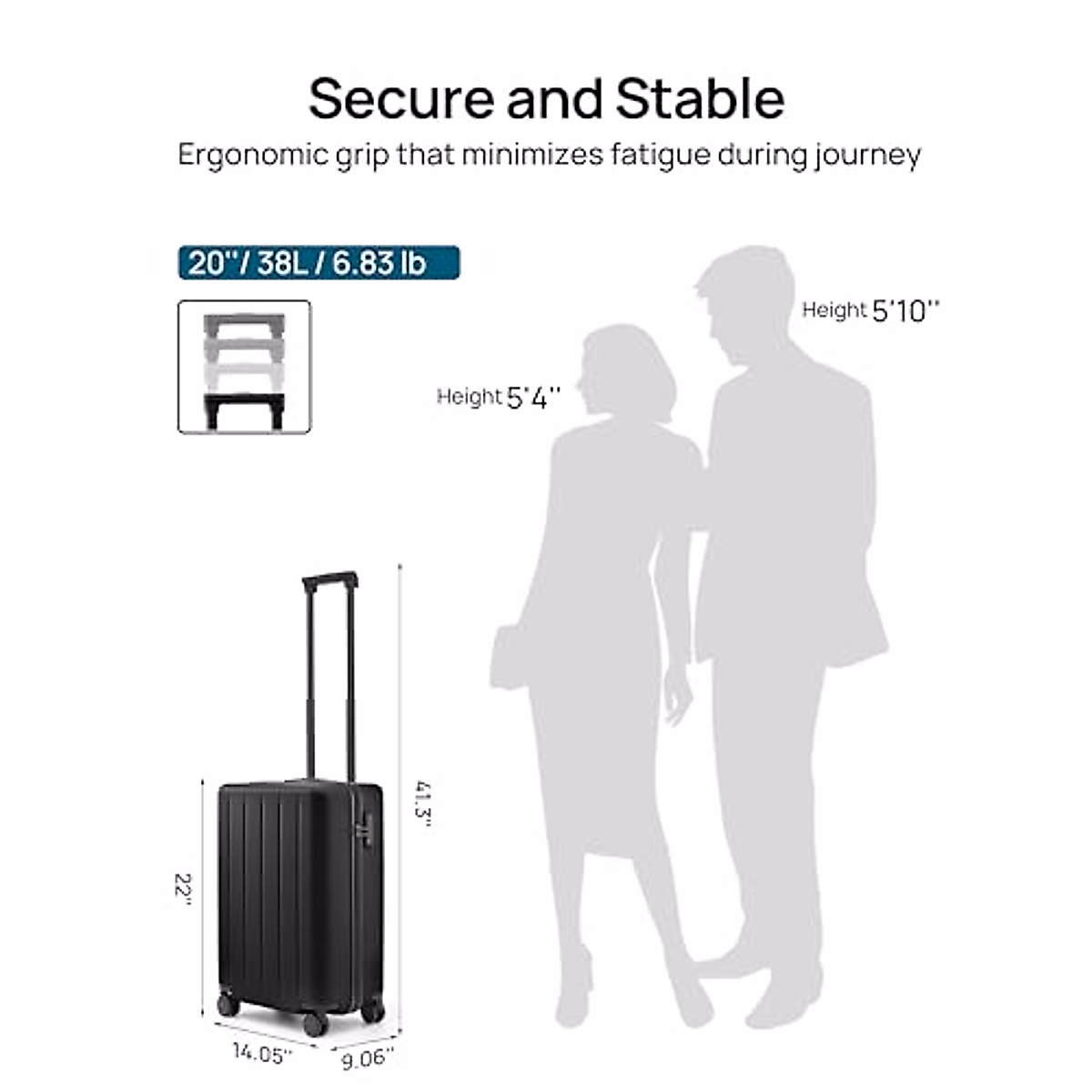 NINETYGO Carry on Luggage, Airline Approved, 22-Inch Hard-Shell Suitcases with Spinner Wheels for Travel, Kids Luggage for Boys, 22 X 14 X 9 Inches (Midnight Black)