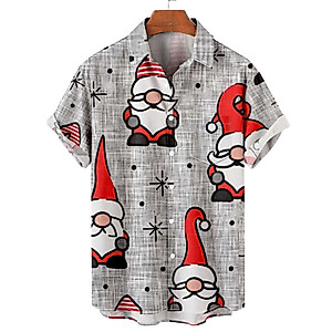 Pink Hoodie 2023 Winter Men Christmas Print Blouse Shirt Holiday Printing Turndown Neck Tee Tops Short Sleeves Loose Fit Streetwear T-shirts Gray XX-Large