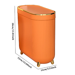 bbJJbbY Bathroom Trash Can Slim Trash Can 3.2 Gallons Kitchen Garbage Can with Press Top Lid Plastic Trash Bin Waste Basket for Bedroom, Office, Living Room Orange Home Supplies