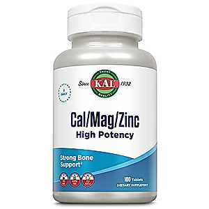 KAL Cal/Mag/Zinc | 1000mg Calcium, 400mg Magnesium & 15mg Zinc | Bone, Muscle, Heart & Immune Support | 100ct, 33 Serv