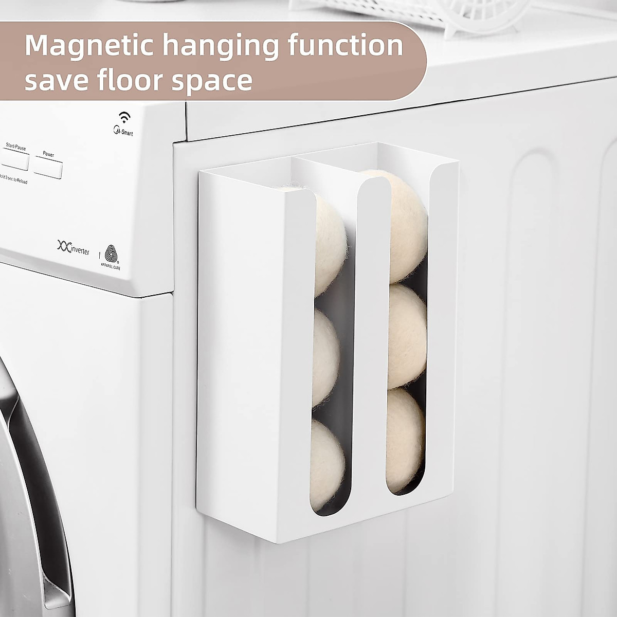 Magnetic Dryer Ball Holder for Laundry Room,Iron Dryer Ball Dispenser for Laundry Storage Container,Laundry Dryer Balls Organizer,Magnetic Dryer Ball Basket,Laundry Room Organizer,White(No Balls)