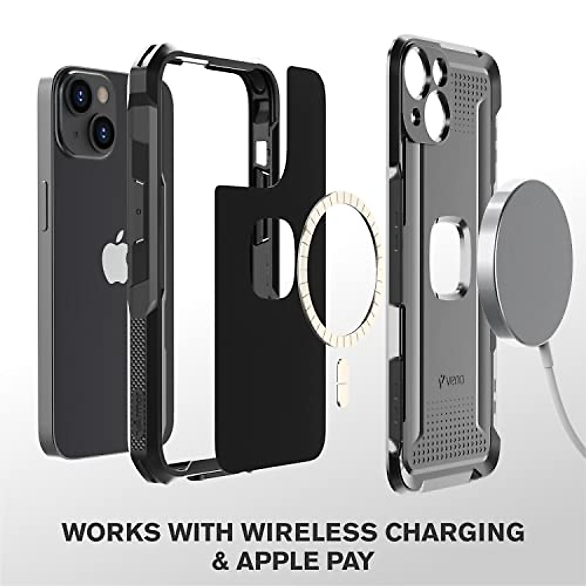 Vena vArmor Rugged Case Compatible with Apple iPhone 14 (6.1"-inch), (MagSafe Compatible, Military Grade Drop Protection) Heavy Duty Holster Belt Clip Cover with Kickstand