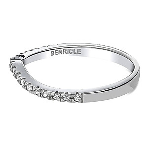 BERRICLE Sterling Silver Wishbone Wedding Rings Cubic Zirconia CZ Curved Half Eternity Ring for Women, Rhodium Plated Size 8.5