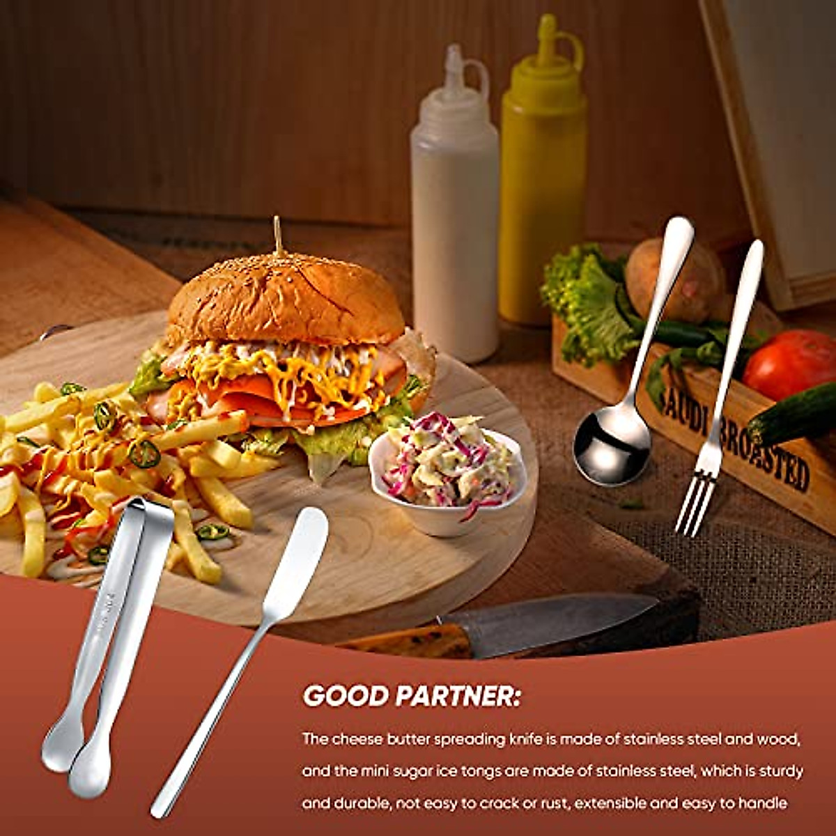 Cheese Butter Spreader Knives Set Charcuterie Accessories Stainless Steel Spreader Knives Charcuterie Boards Utensils Mini Serving Tongs Spoons and Forks for Pastry Making (Silver, 14 Pcs)