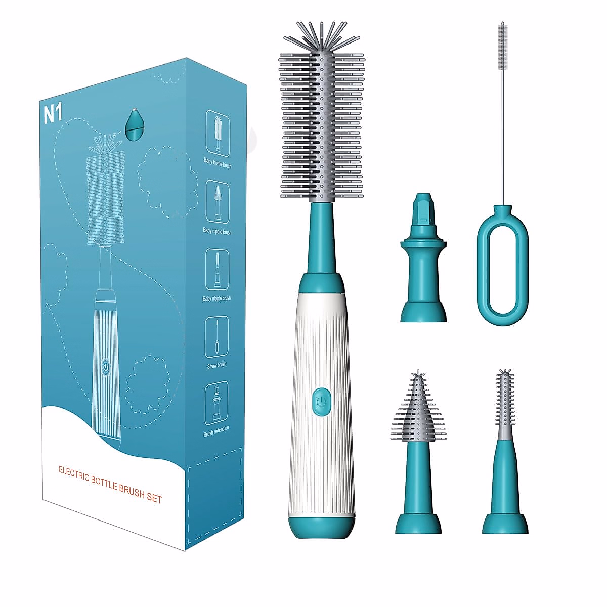 Electric Bottle Brush, Honboom Baby Bottle Cleaner, Rechargeable Waterproof Two-Speed Cleaning Mode Nipple Brush for Baby Bottles Pacifiers Straws Travel Bottle Brush Set (Green)