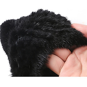 Valpeak 8'' Womens Winter Mittens Knitted Mink Fur Fingerless Gloves (Black)