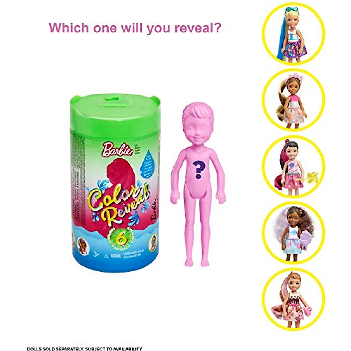 Barbie Color Reveal Chelsea Doll with 6 Surprises: Water Reveals Doll’s Look & Creates Color Change on Leotard Graphic
